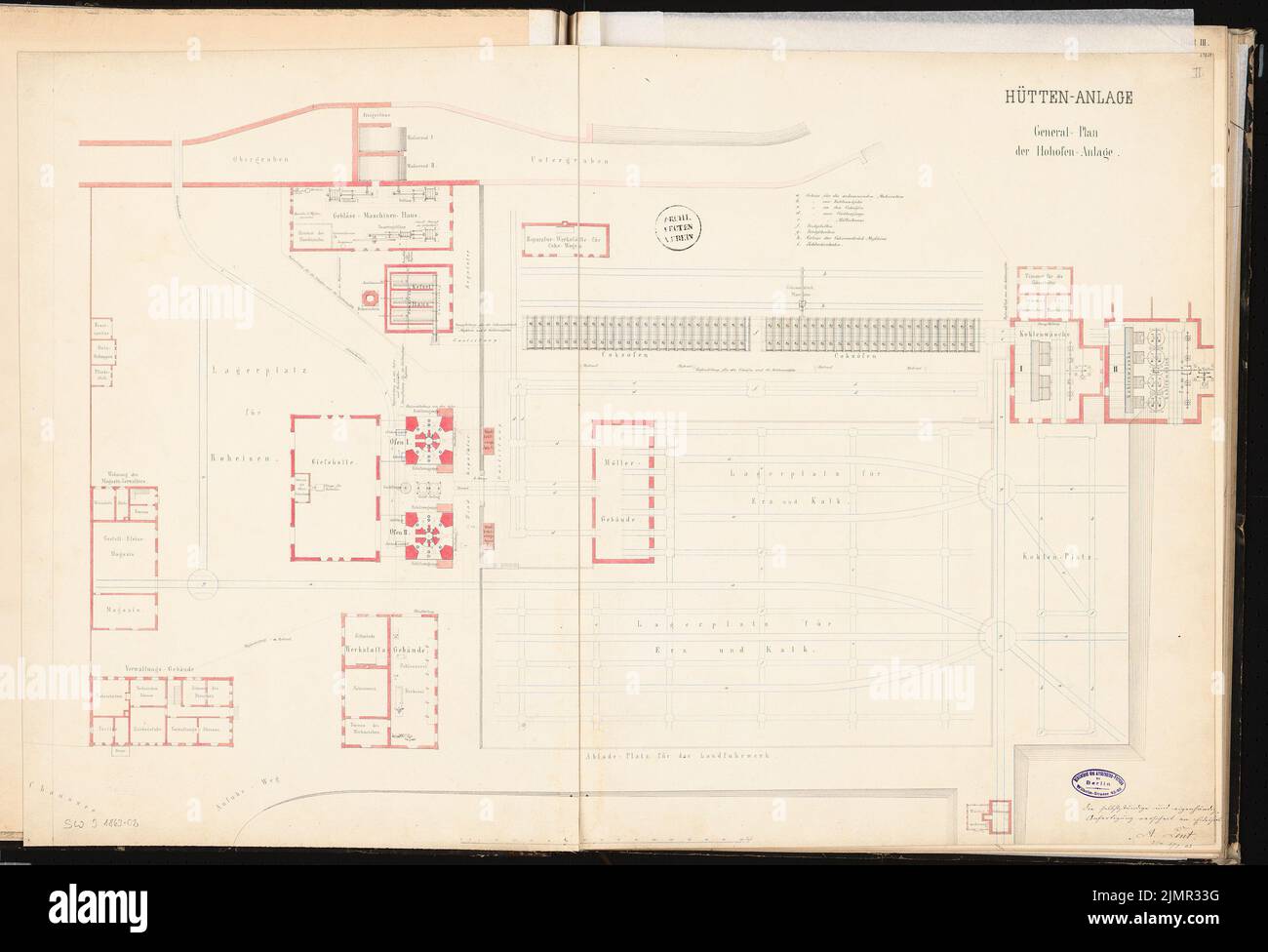 Lent Alfred (1836-1915), blast furnace system with a connecting railway ...