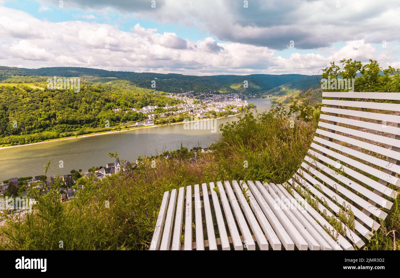 View of the Rhine Valley from the Rheinsteig hiking trail in Braubach ...