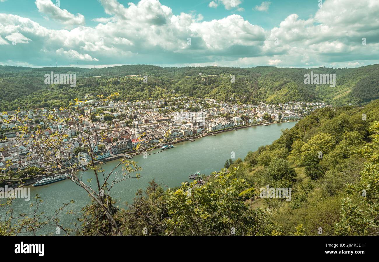 View from the Rheinsteig hiking trail of the Rhine Valley and the ...