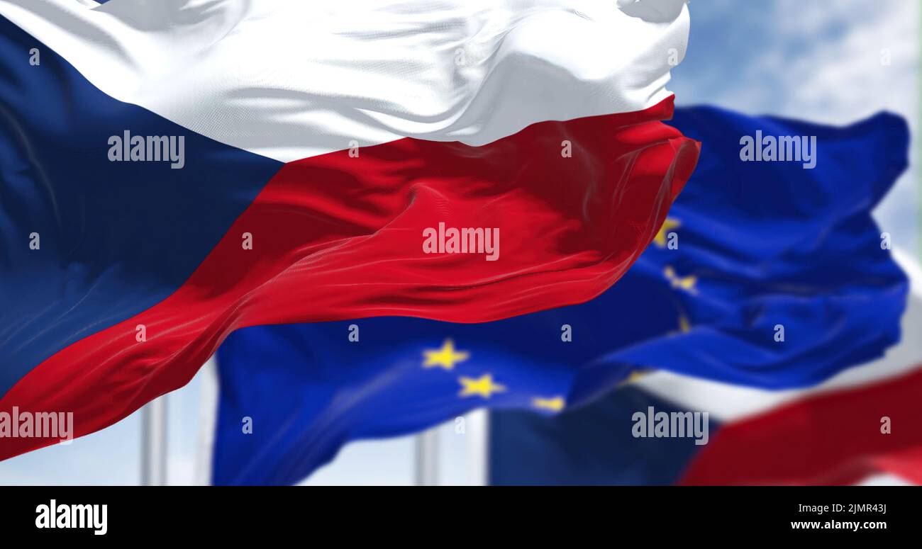 Detail of the national flag of Czech Republic waving in the wind with ...