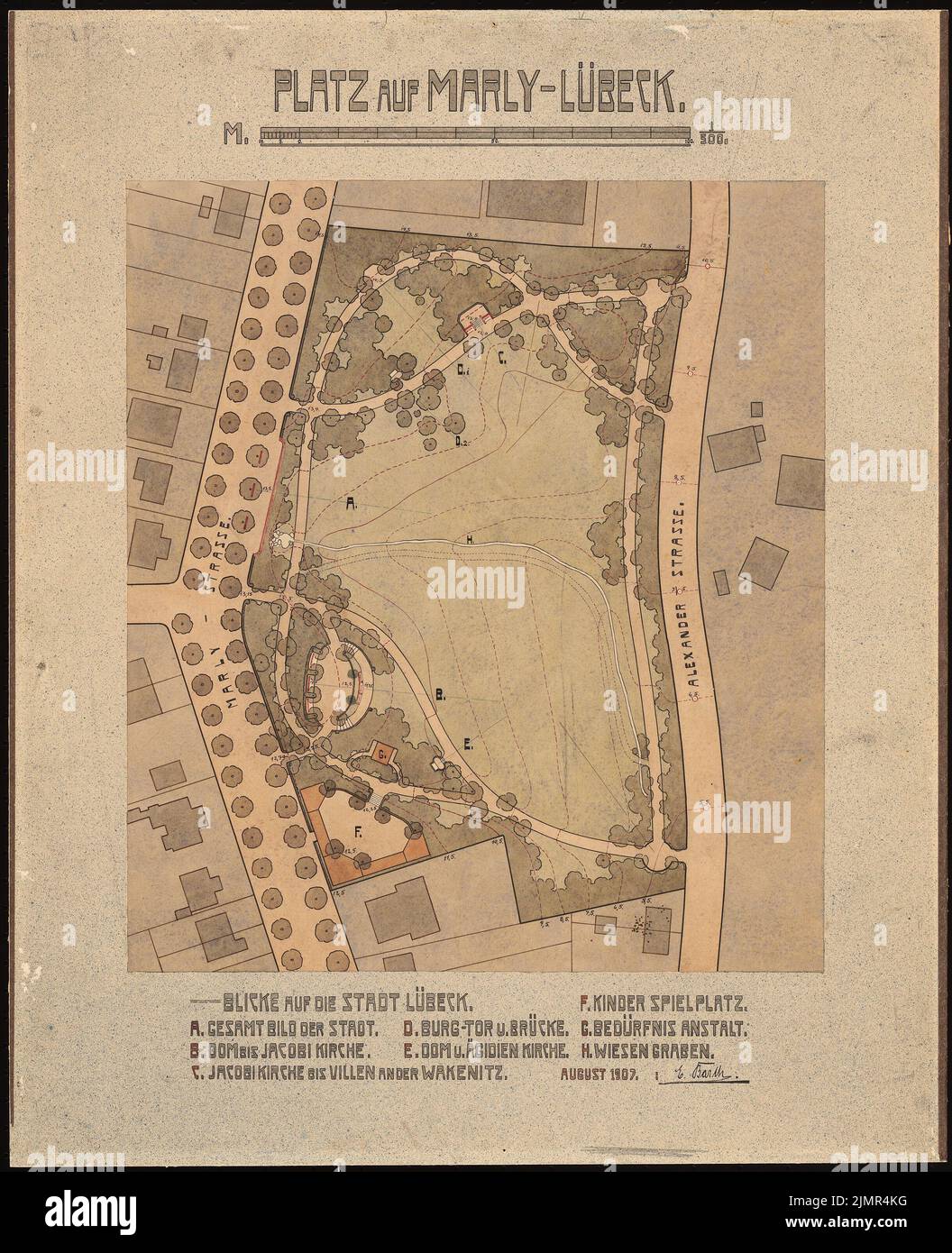Barth Erwin (1880-1933), Square Marly in Lübeck (08.1907): Floor plan ...
