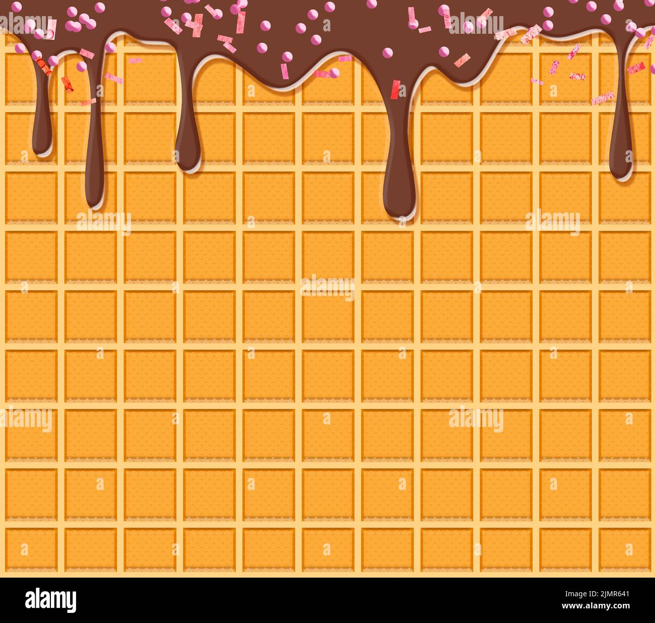 Chocolate melted on waffle background, ice cream cone texture Stock ...