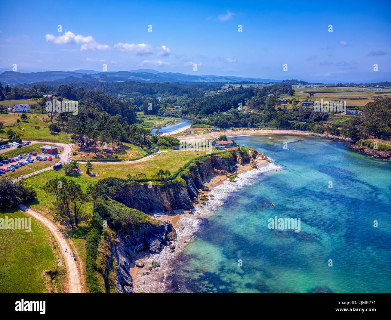 Aerial view of Porcia beach in the asturian council of El Franco ...
