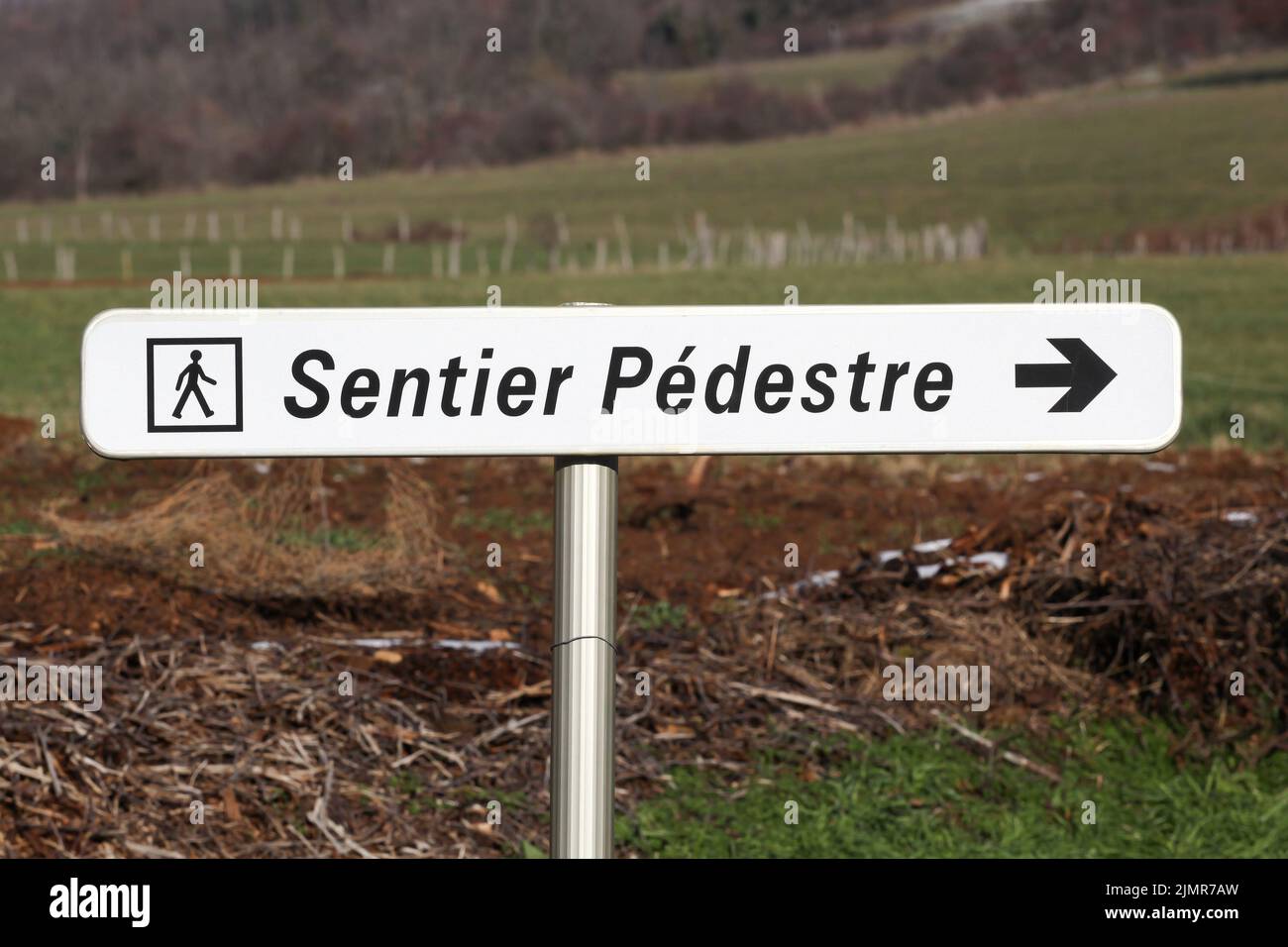 Walking trail signpost called sentier pedestre in french language Stock ...