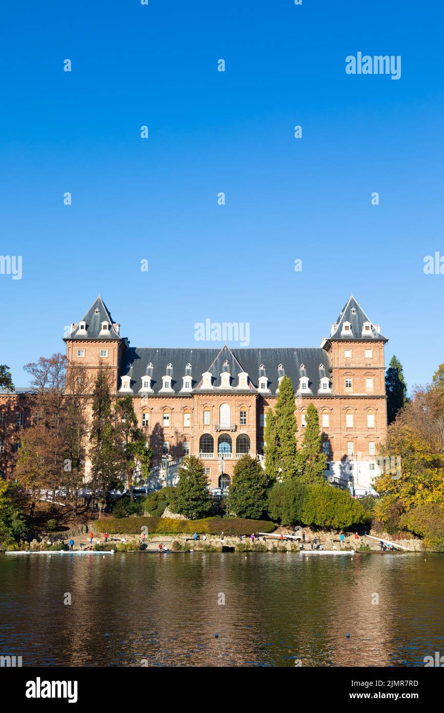 Turin, Italy - outdoors panorama with scenic Turin castle and people ...