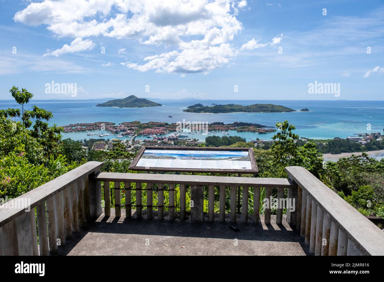 View point over the bay of Mahe to Eden Island, Mahe Seychelles ...