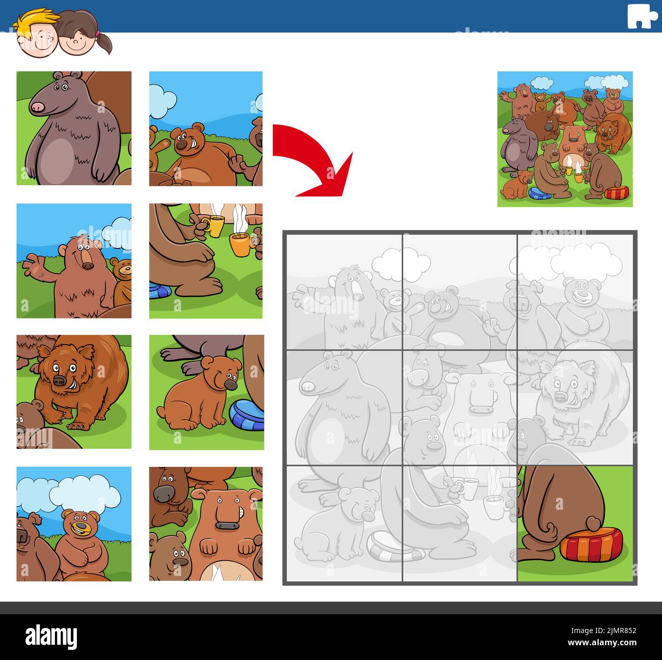 Jigsaw puzzle task with cartoon bears animal characters Stock Photo - Alamy