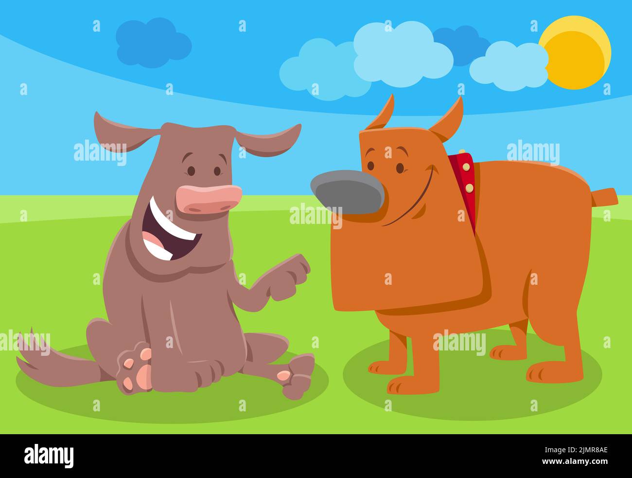 Two happy cartoon dogs comic animal characters Stock Photo - Alamy