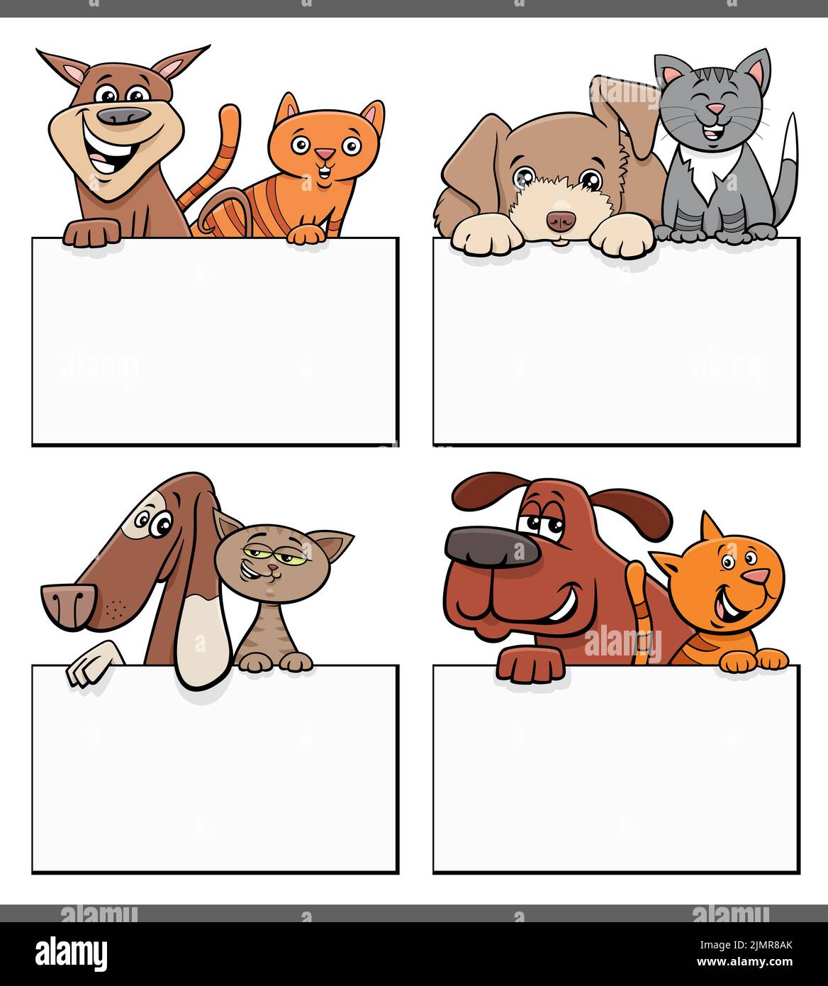 Cartoon cats and dogs with blank cards design set Stock Photo - Alamy