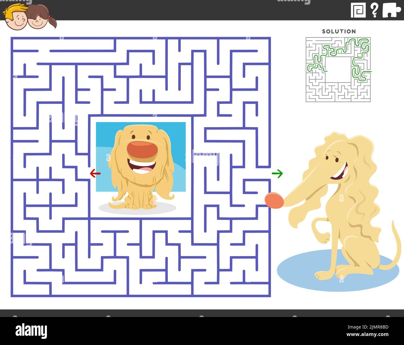 Maze game with cartoon mother dog and cute little puppy Stock Photo - Alamy