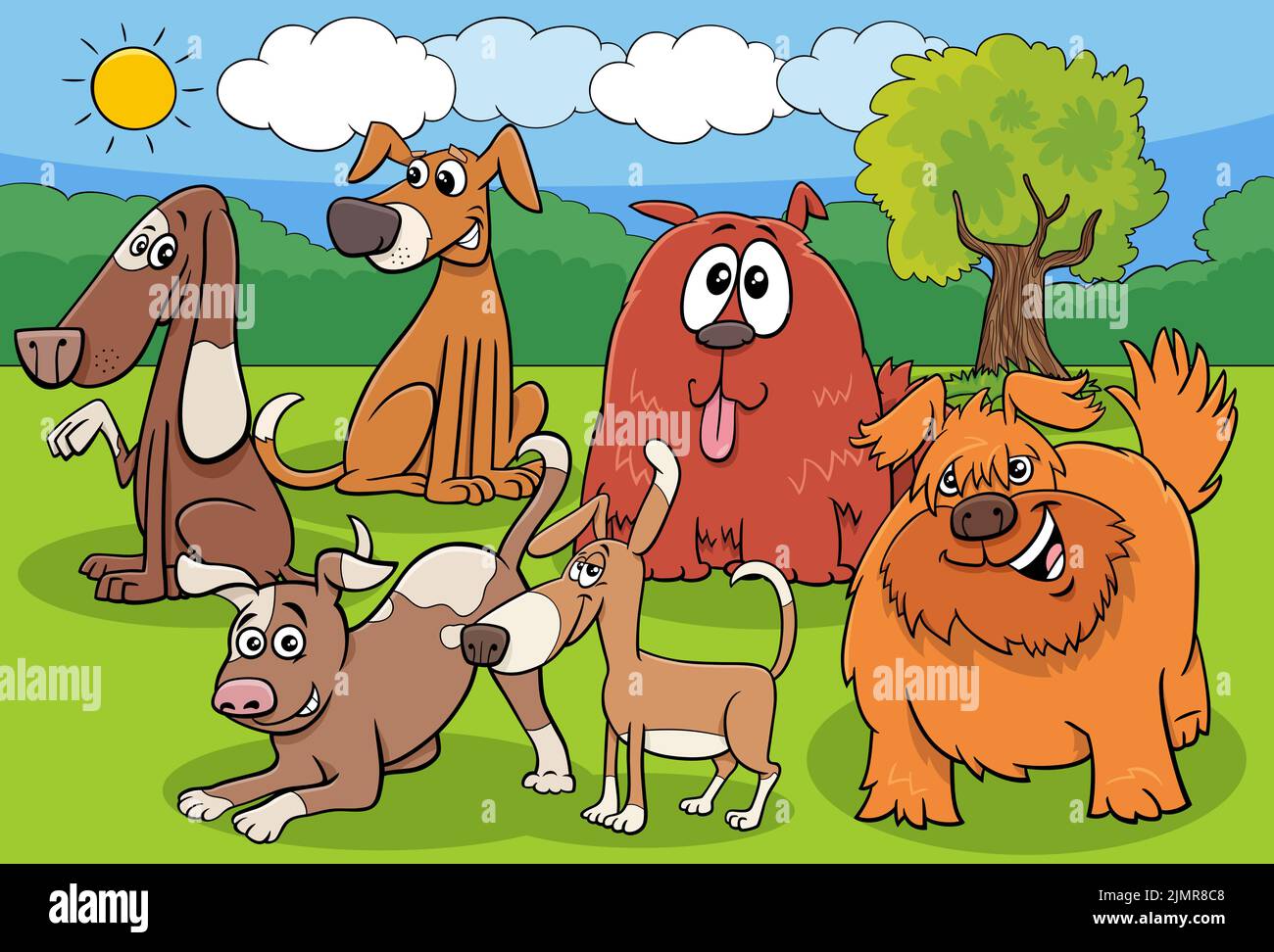 Funny cartoon dogs and puppies characters group Stock Photo - Alamy