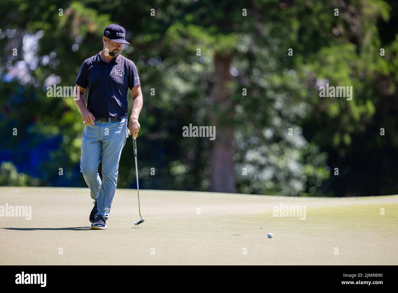 Greensboro, North Carolina, USA. August 7, 2022: Ryan Moore misses ...