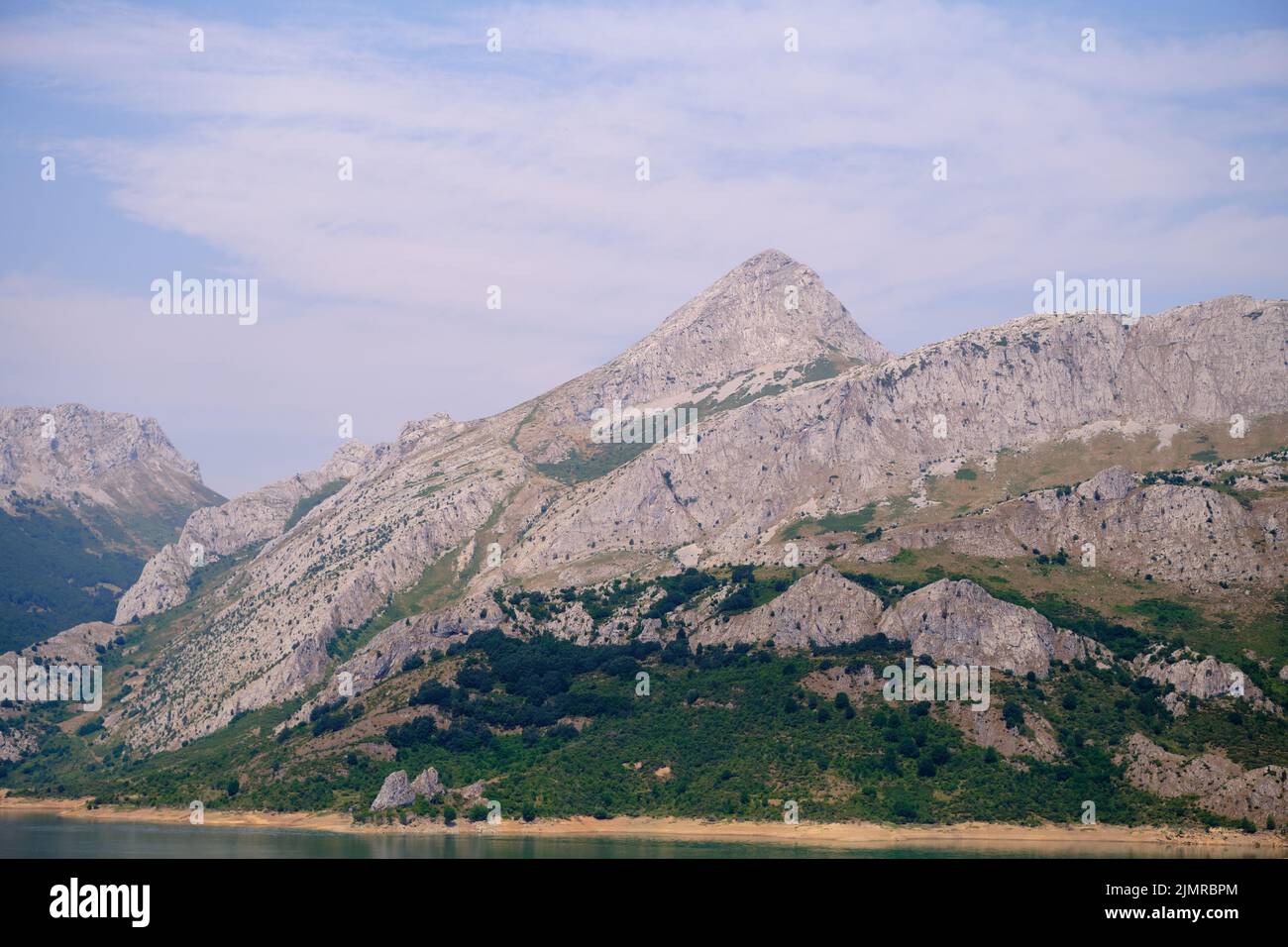 View of the Riaño reservoir and surrounding mountains range, Riaño ...