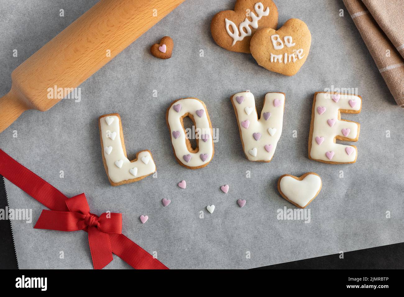 Heart shaped cookies and LOVE letter cookies Stock Photo - Alamy