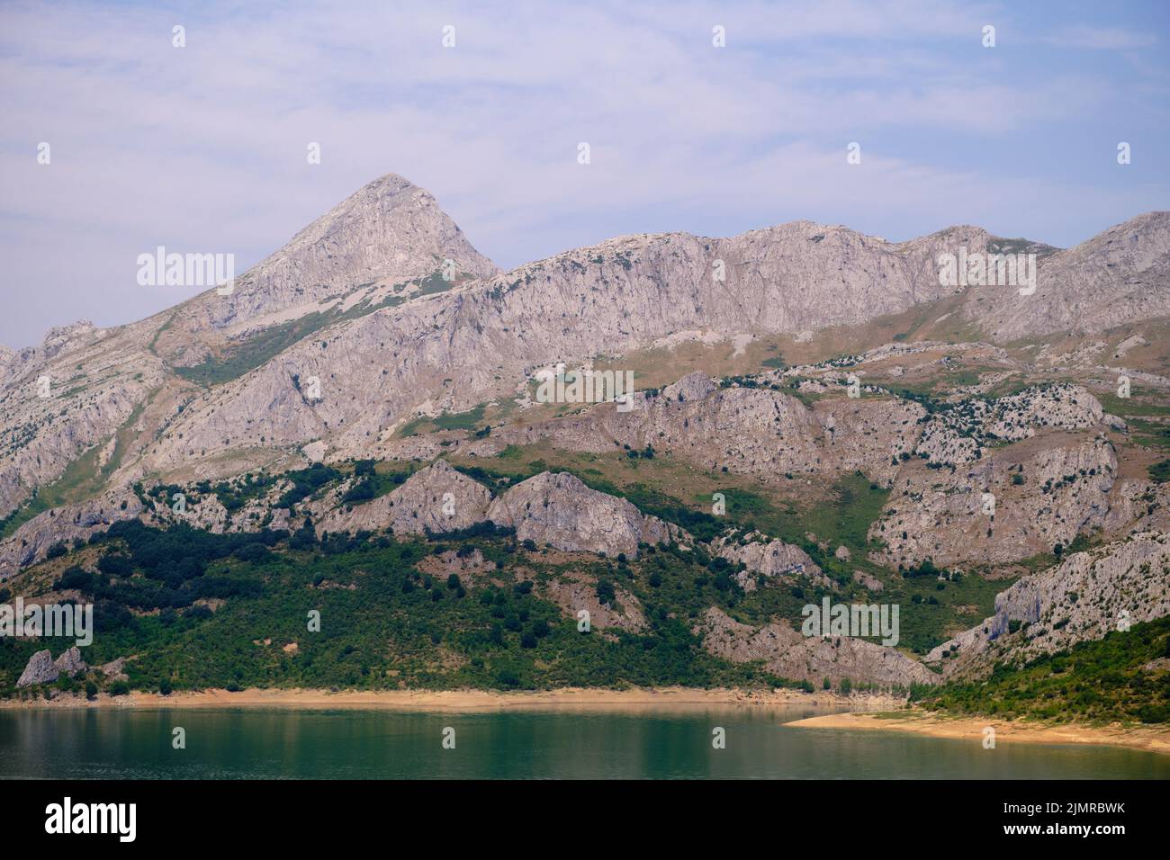 View of the Riaño reservoir and surrounding mountains range, Riaño ...