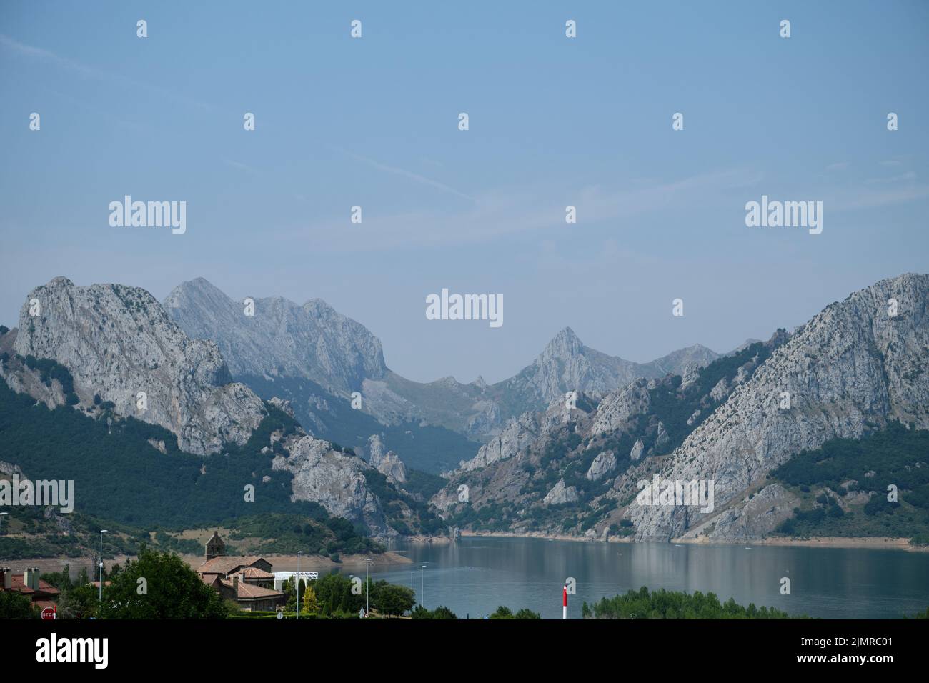 View of the Riaño reservoir and surrounding mountains range, Riaño ...