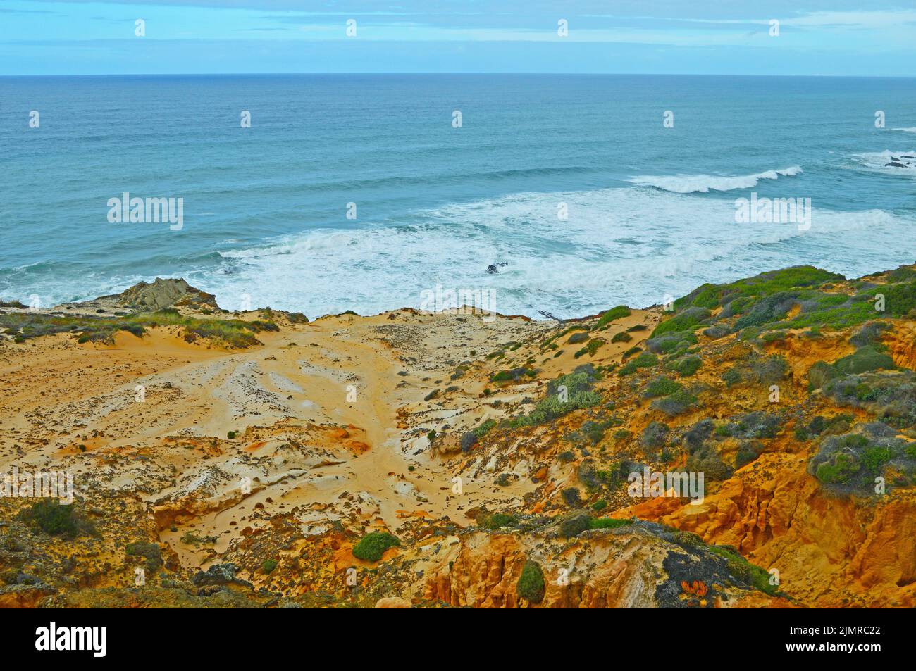 Deserted coast near Cavaleiro on the Rota Vicentina route in western ...