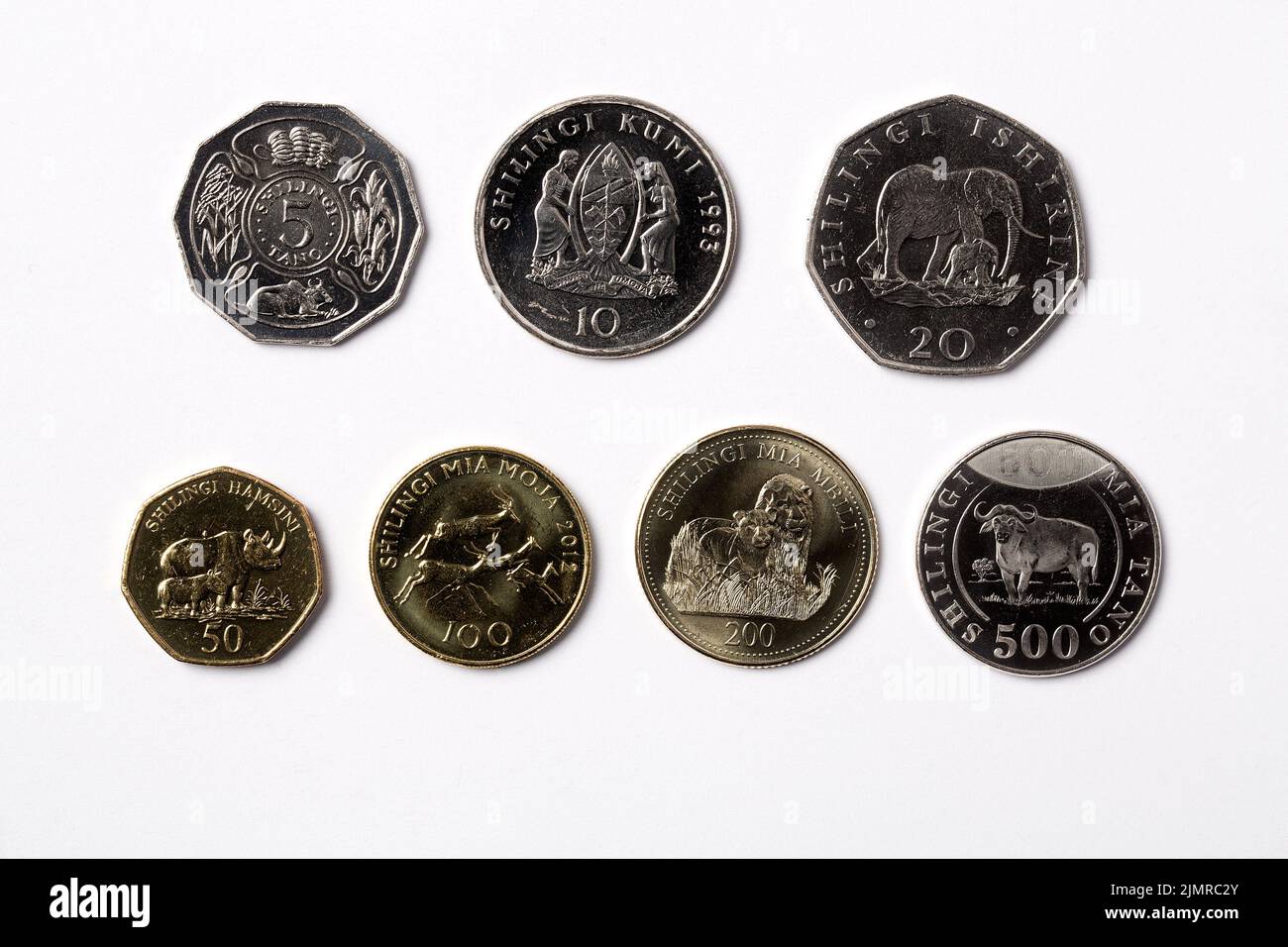 Tanzanian coins on a white background - Shilling Stock Photo - Alamy