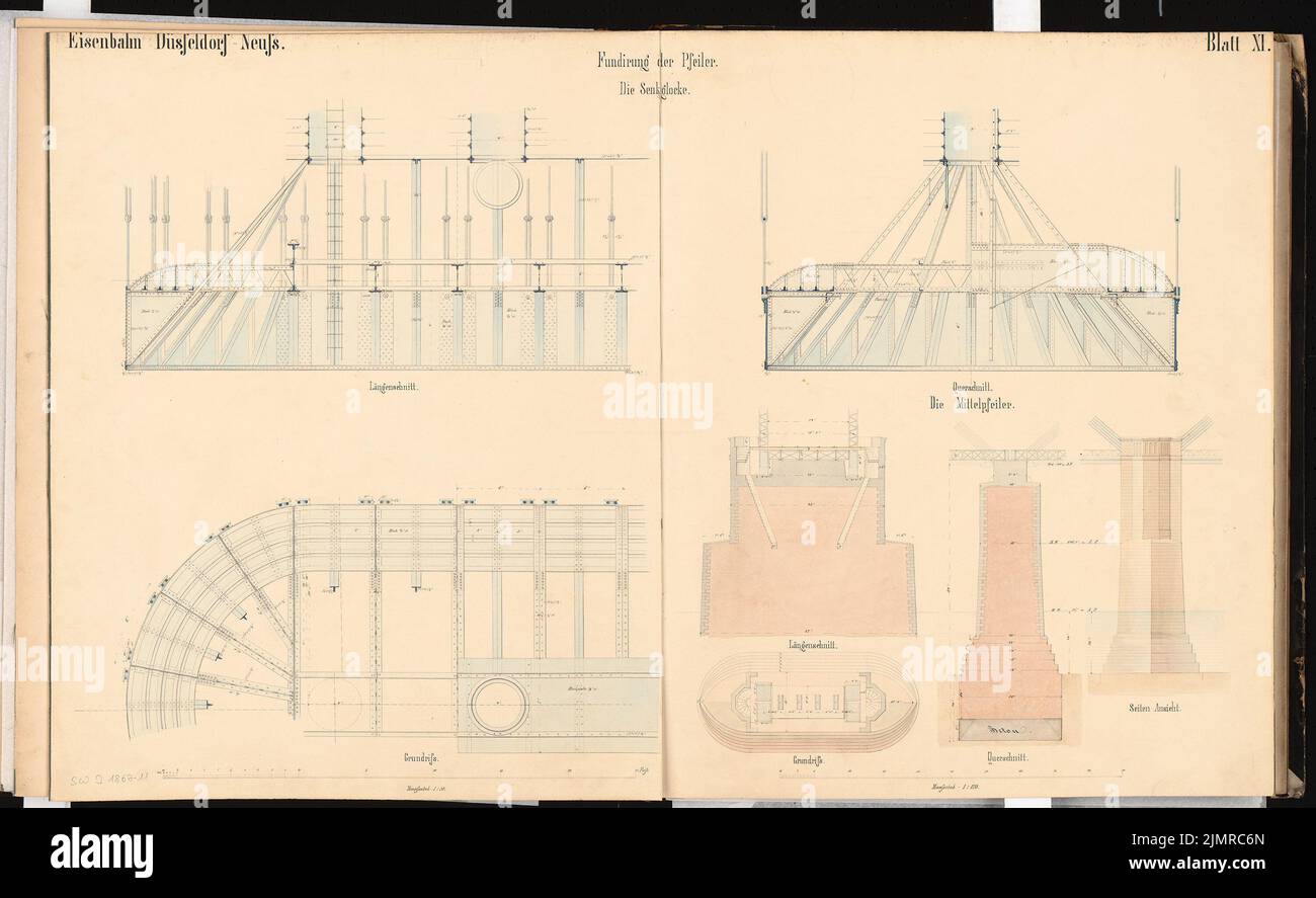 Wächter Carl (1840-1912), railway bridge over the Rhine near Düsseldorf ...