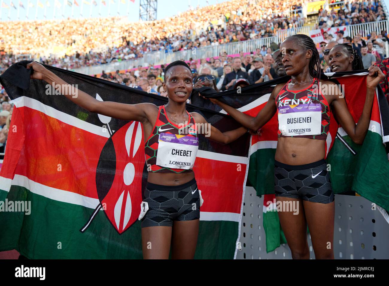 Kenya’s Beatrice Chebet (left) and Kenya’s Selah Busienei celebrate ...