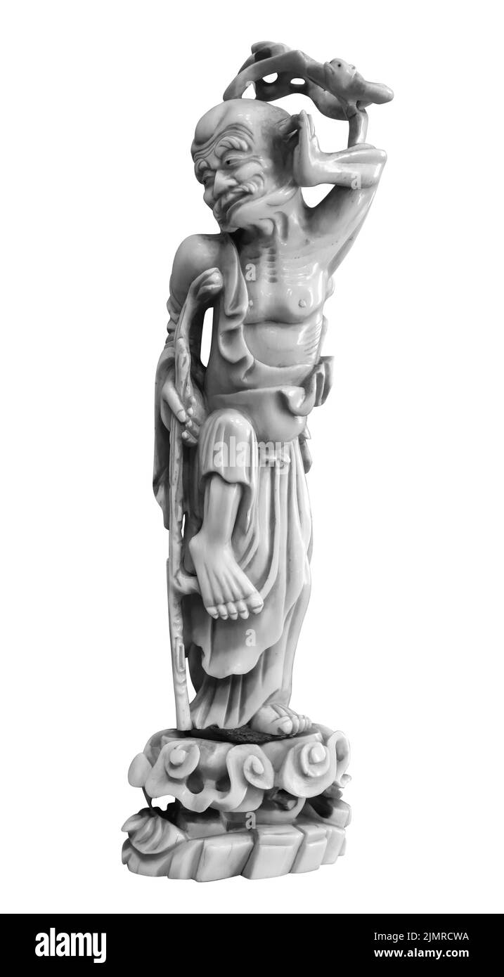 Wood statue of japan lucky god, God of prolonging life longevity ...