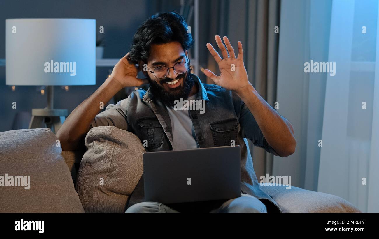 Arabic Indian Bearded Man Millennial Guy Businessman Freelancer Sitting
