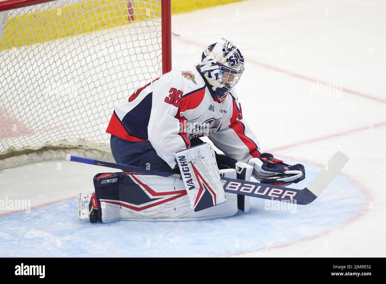 (Editorial Only) Mathias Onuska(36) of the Windsor Spitfires. Luke ...