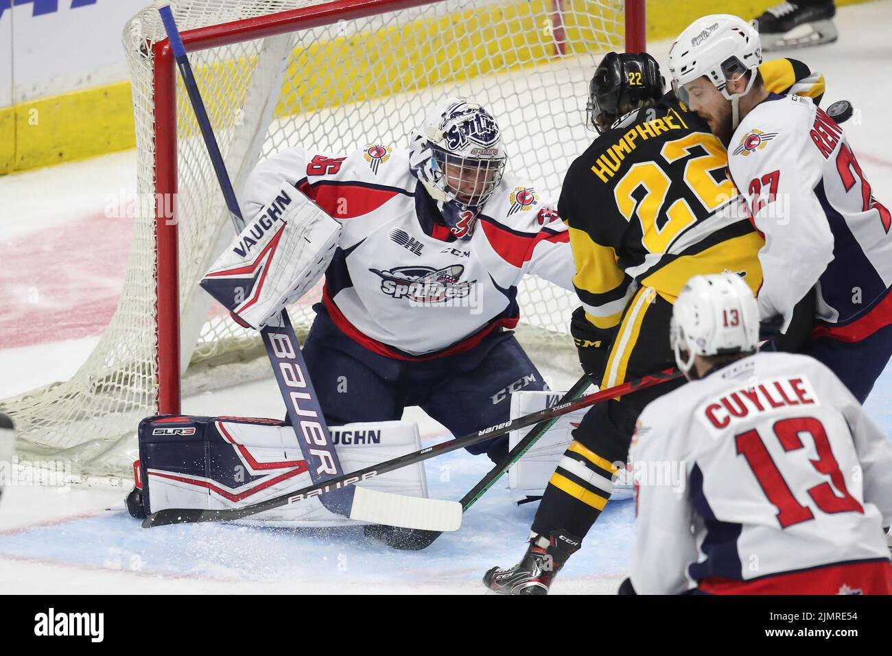 (Editorial Only) Mathias Onuska(36) of the Windsor Spitfires. Luke ...