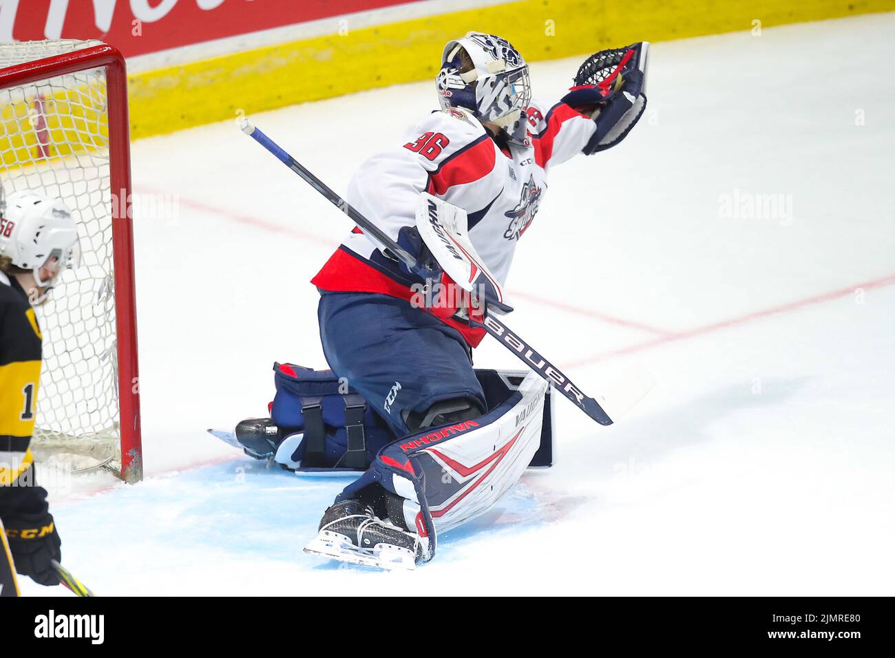 (Editorial Only) Mathias Onuska(36) of the Windsor Spitfires. Luke ...