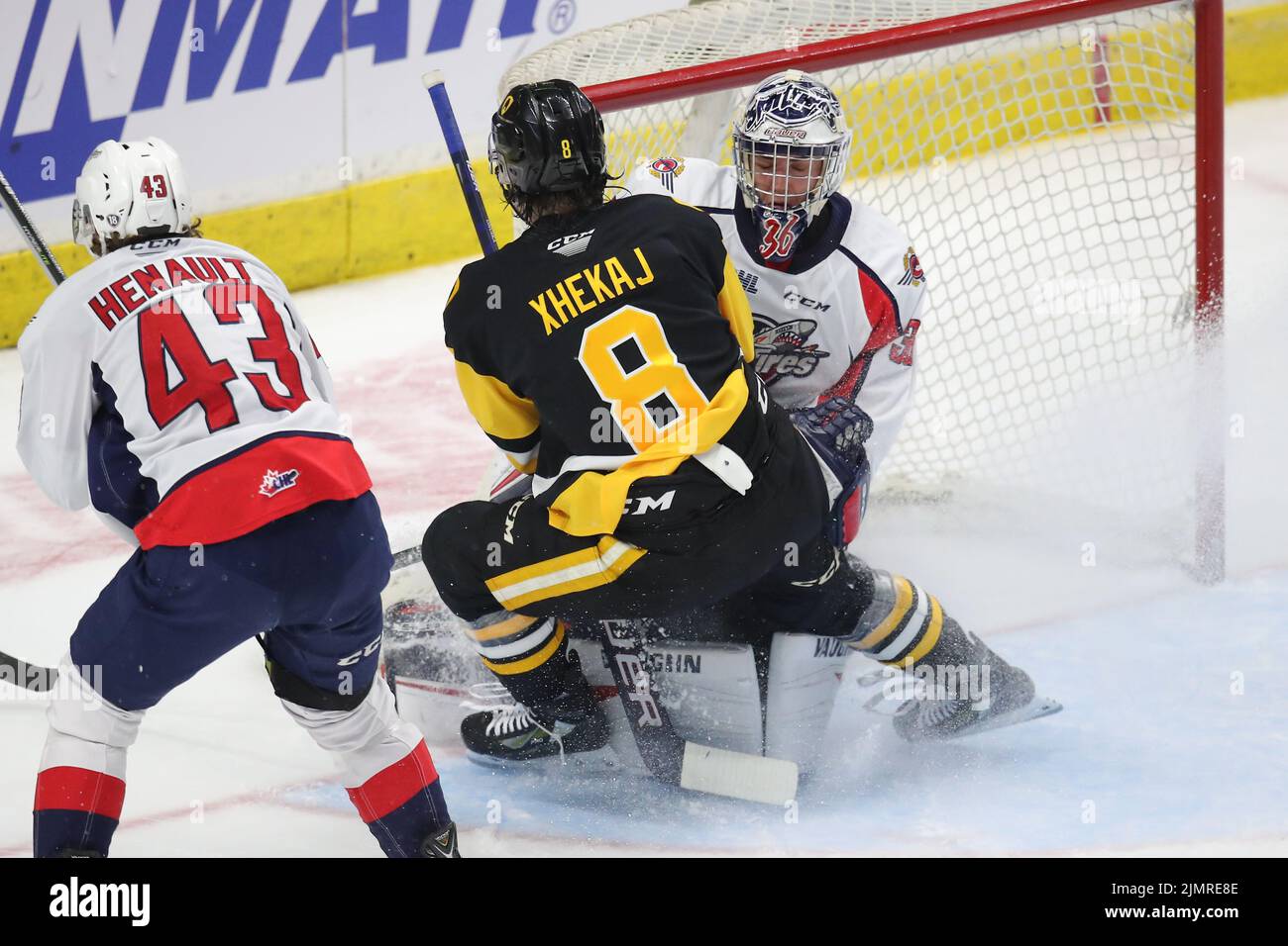 (Editorial Only) Mathias Onuska(36) of the Windsor Spitfires. Luke ...