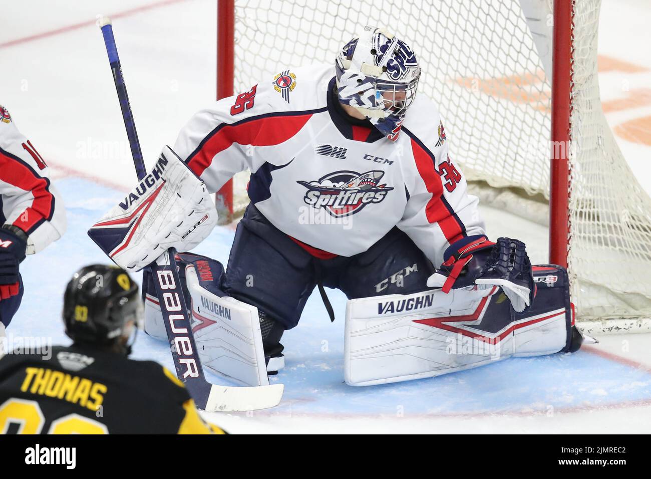 (Editorial Only) Mathias Onuska(36) of the Windsor Spitfires. Luke ...