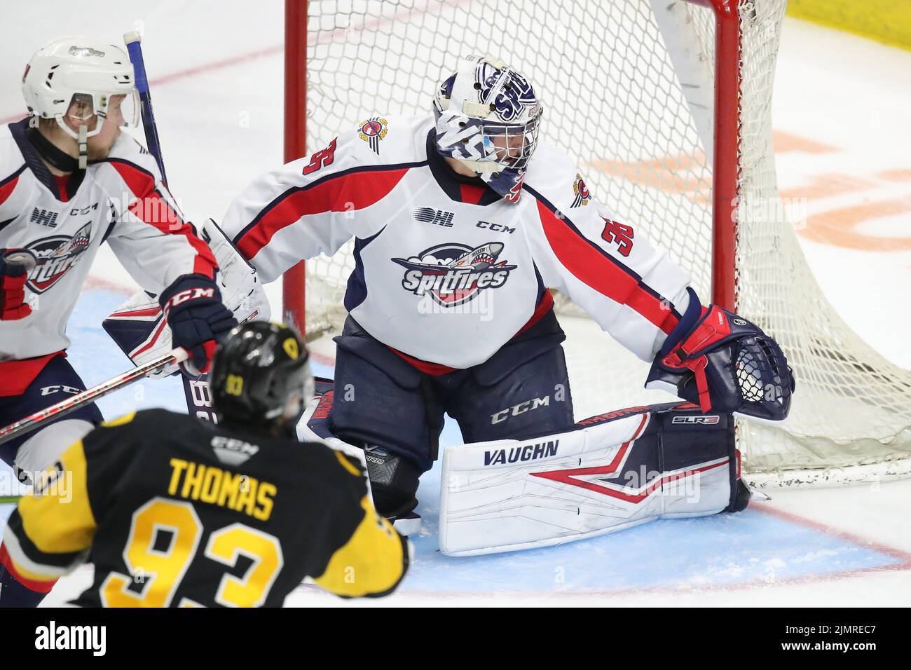 (Editorial Only) Mathias Onuska(36) of the Windsor Spitfires. Luke ...