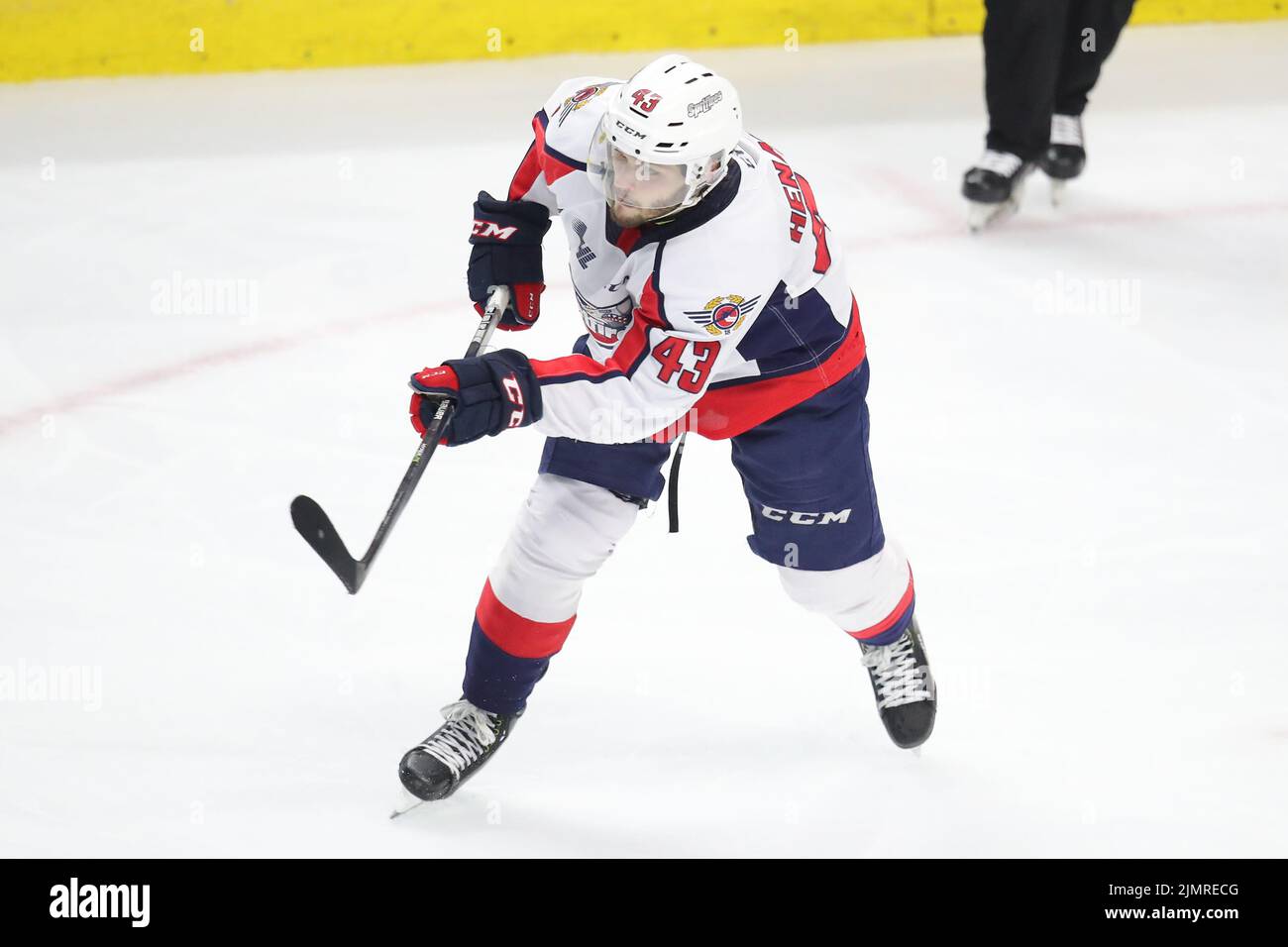 (Editorial Only) Louka Henault(43) of the Windsor Spitfires. Luke Durda ...