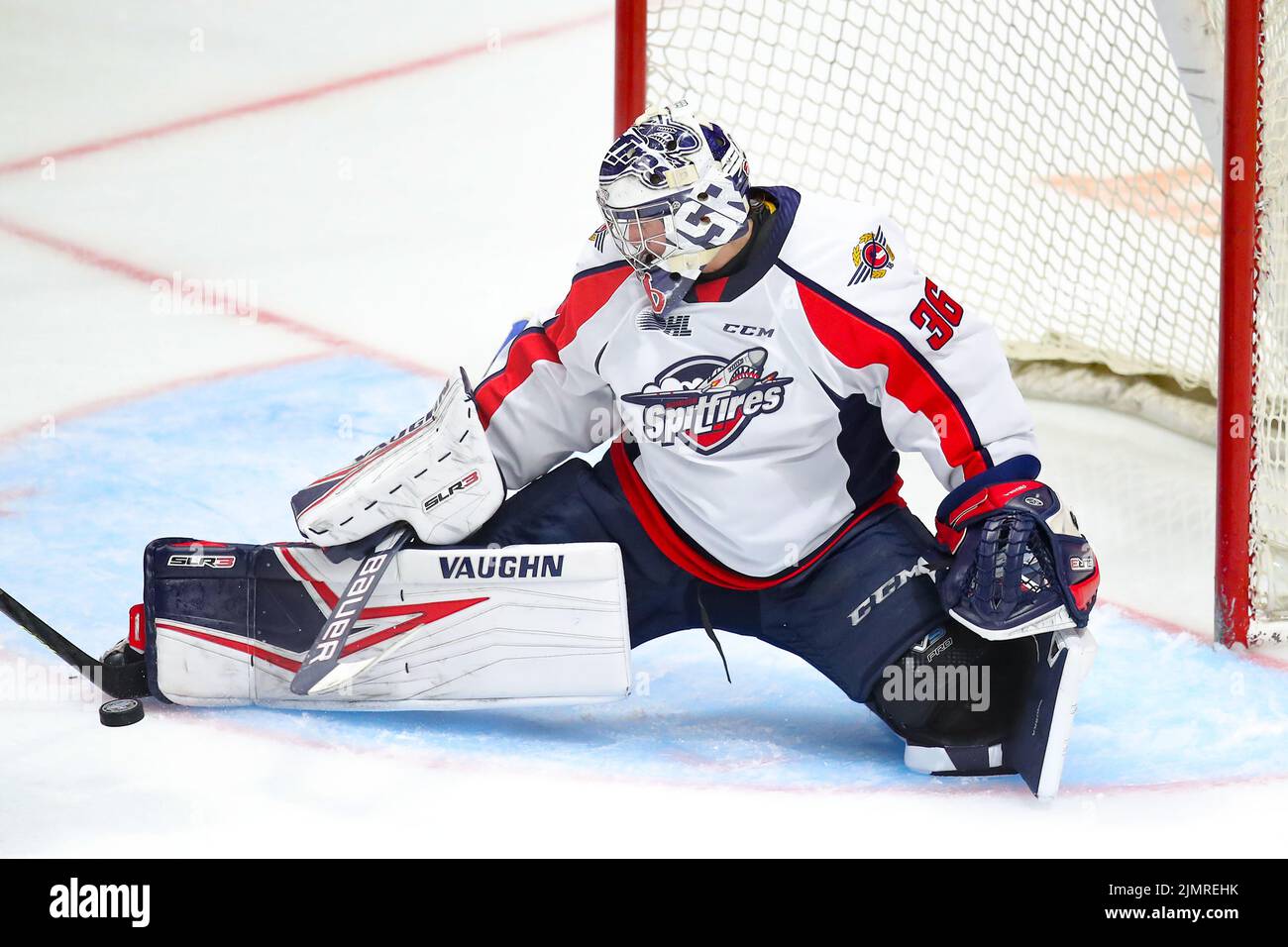 (Editorial Only) Mathias Onuska(36) of the Windsor Spitfires. Luke ...