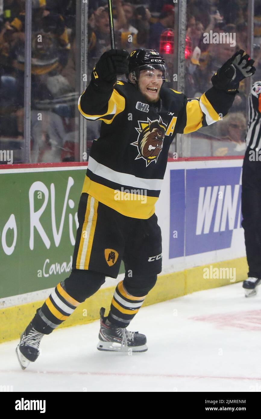 (Editorial Only) Giordano Biondi(17) of the Hamilton Bulldogs. Luke ...