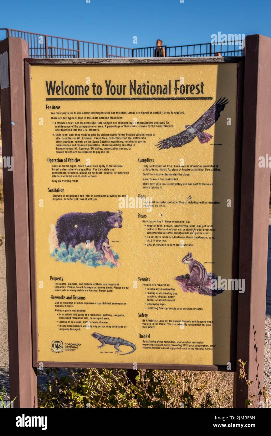 A description board for the details of the park in Mt Lemmon, Arizona ...