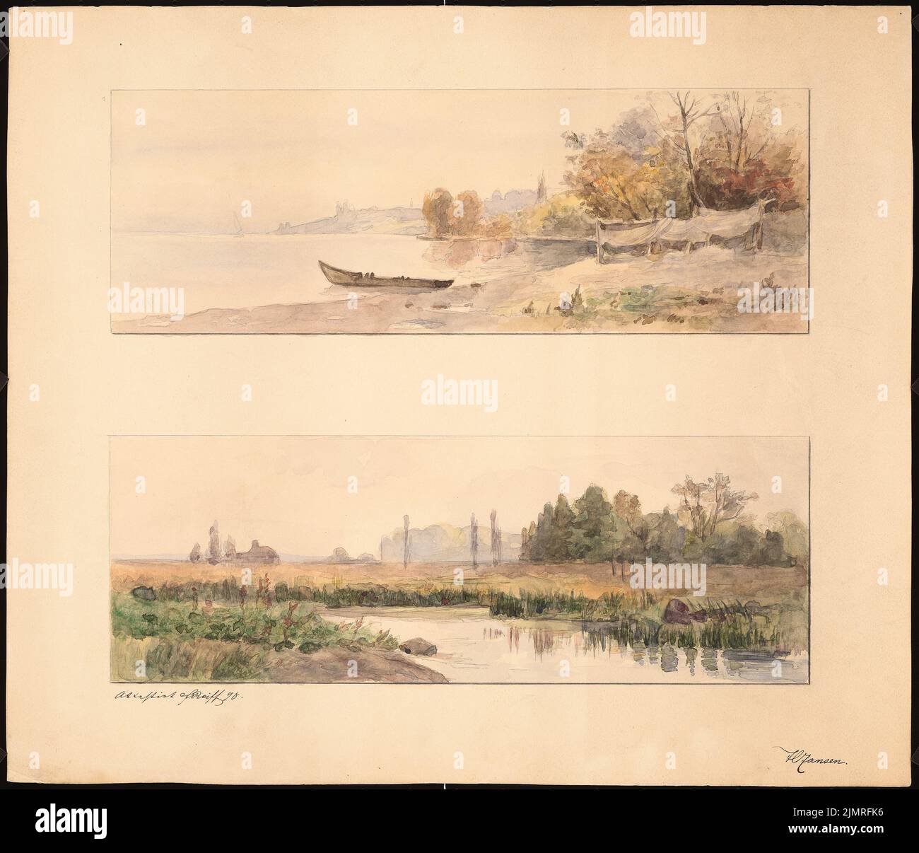 Jansen Hermann (1869-1945), landscape drawings (1895): River landscape ...