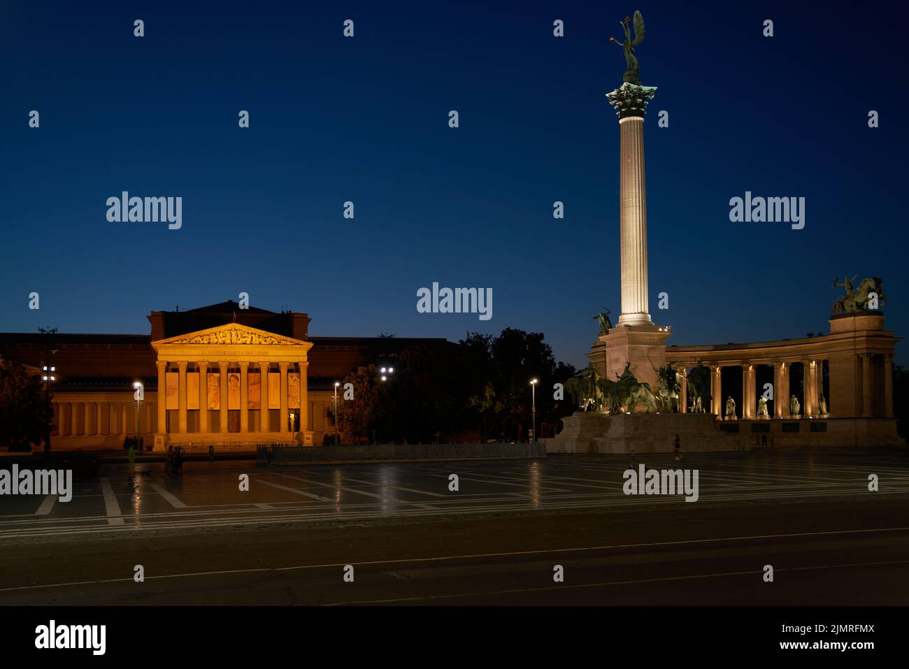Heroes Square (Hosok tere) at night in Budapest, Hungary Stock Photo ...