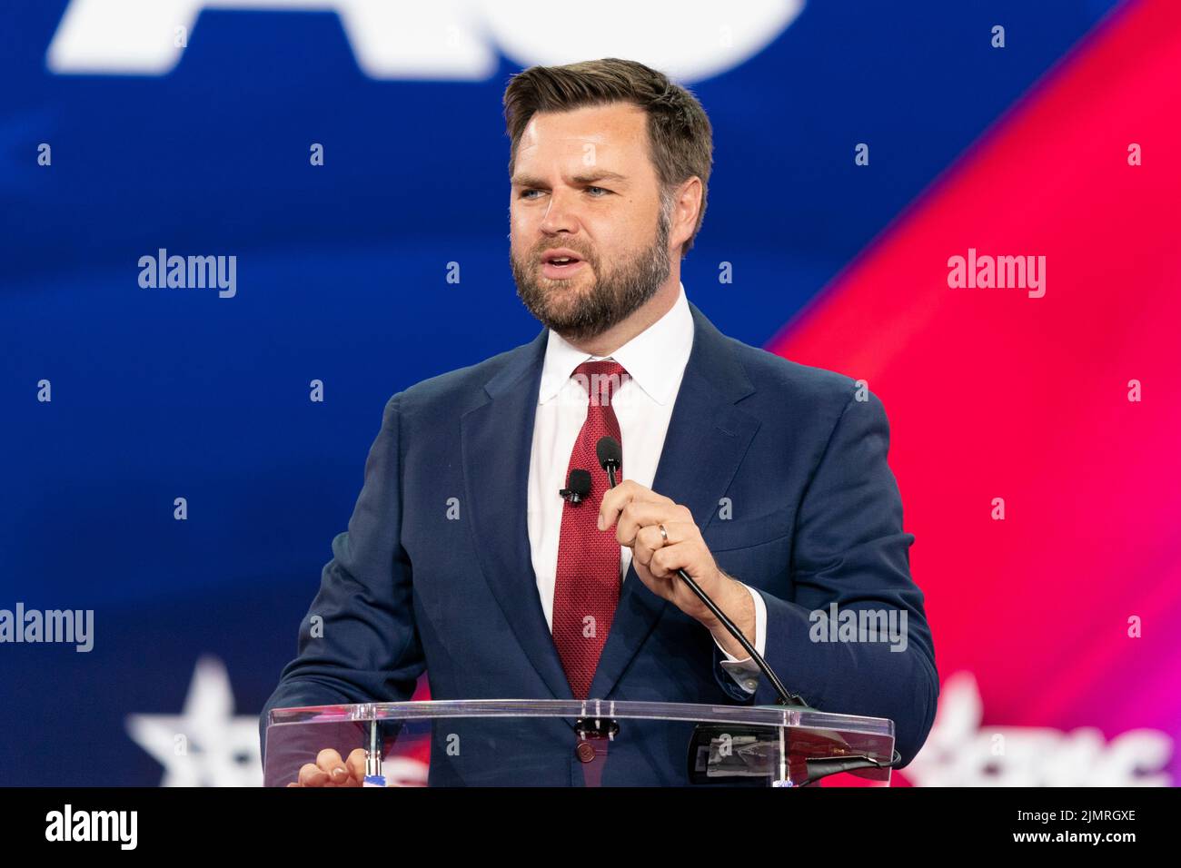 Dallas, TX - August 5, 2022: JD Vance speaks on stage during CPAC Texas ...