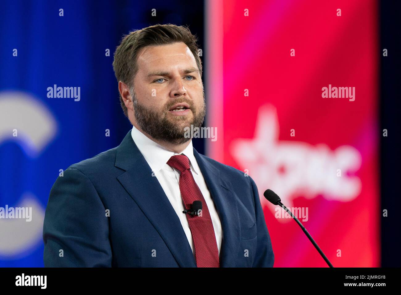 Dallas, TX - August 5, 2022: JD Vance speaks on stage during CPAC Texas ...