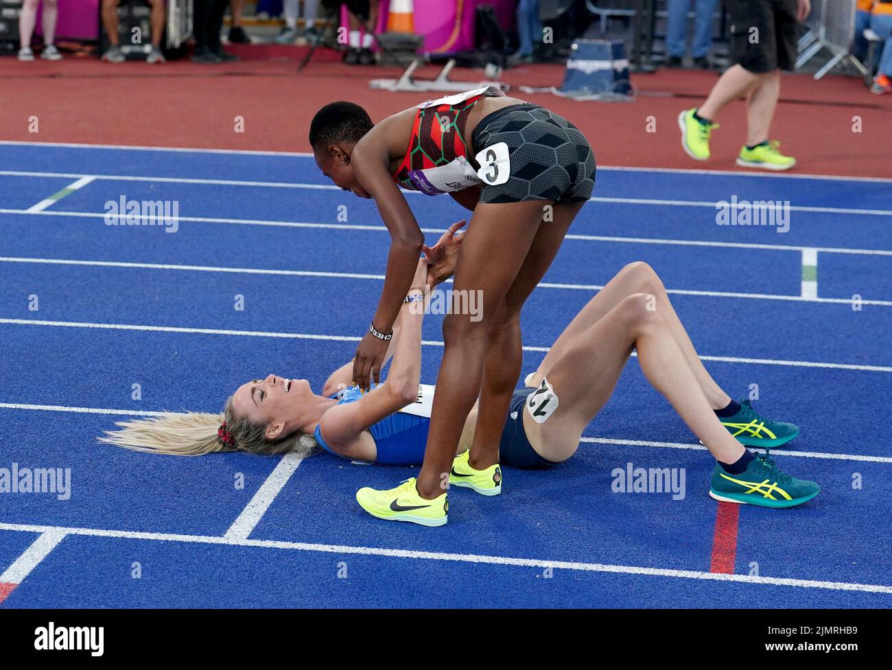 Scotland’s Eilish McColgan interacts with Kenya’s Beatrice Chebet on ...