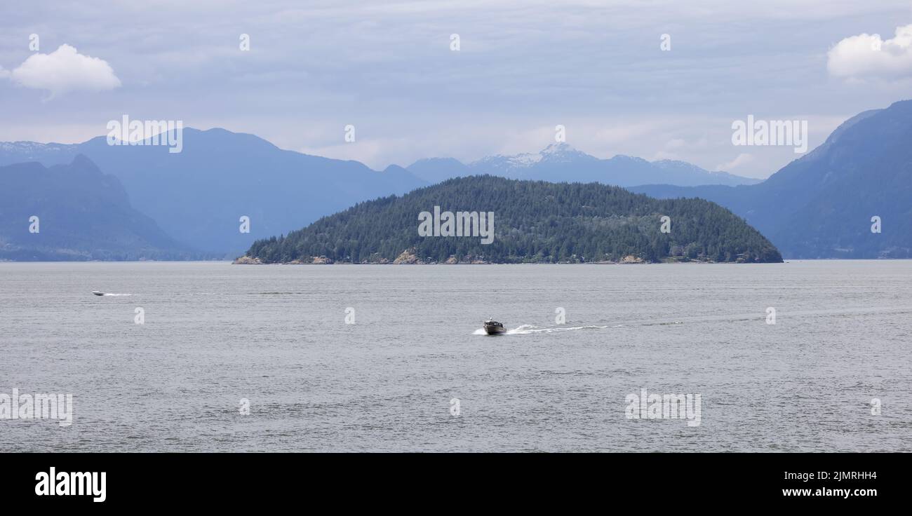 Howe Sound, Islands and Canadian Mountain Landscape Background Stock ...