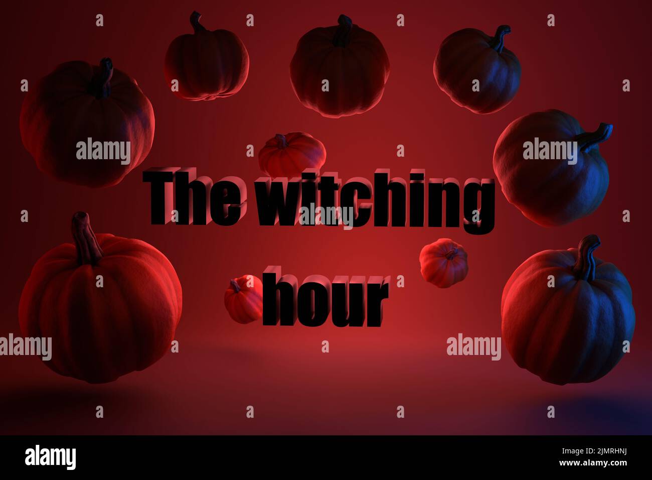 witching hour. The inscription on a red background and levitating ...