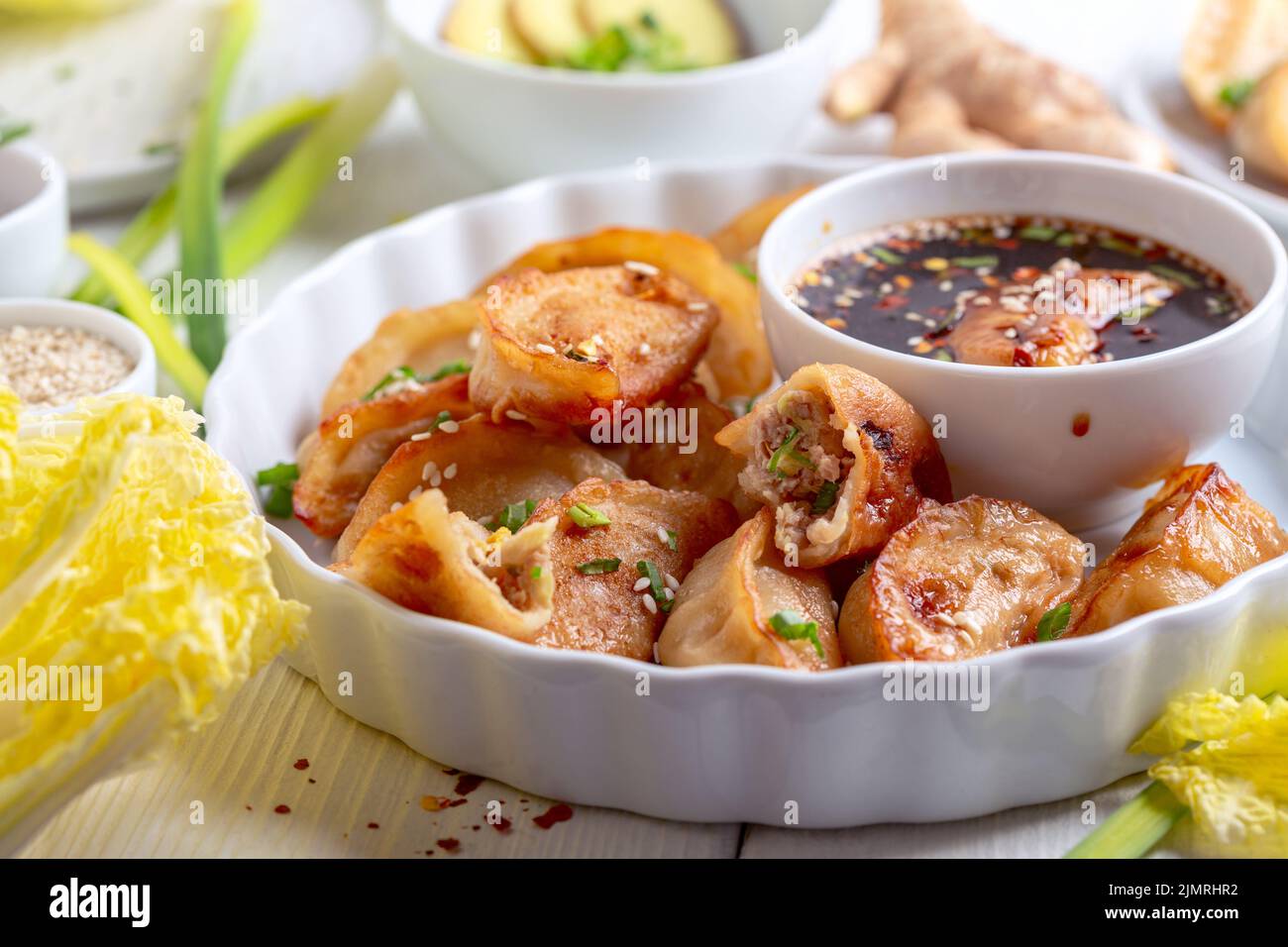 Traditional Japanese snack of gyoza dumplings Stock Photo - Alamy