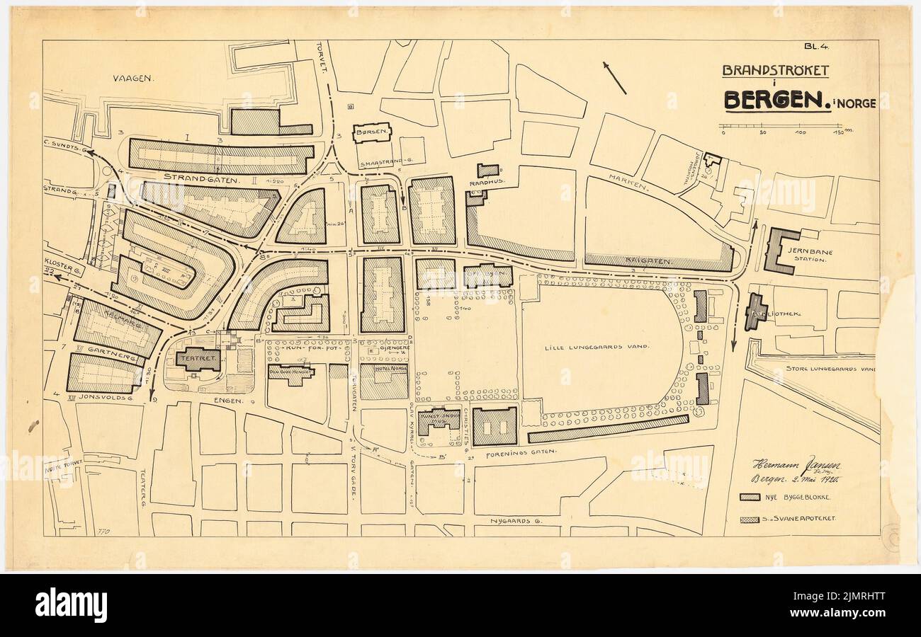 Jansen Hermann (1869-1945), partial development plan, Bergen (02.05. ...