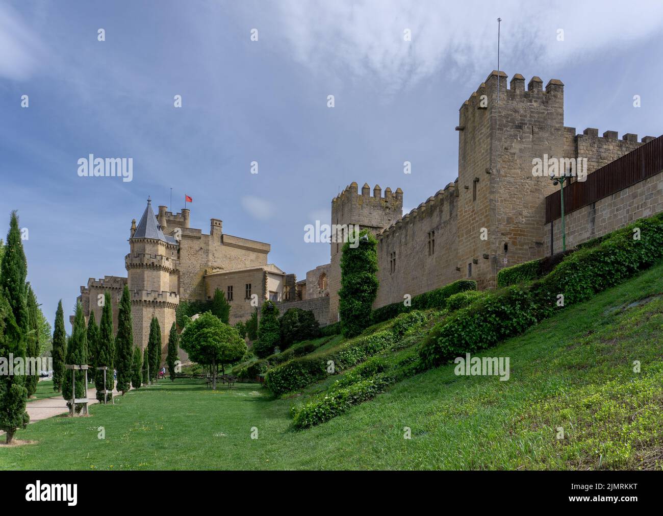 View of the Palacio Real de Olite castle in the old city center of ...