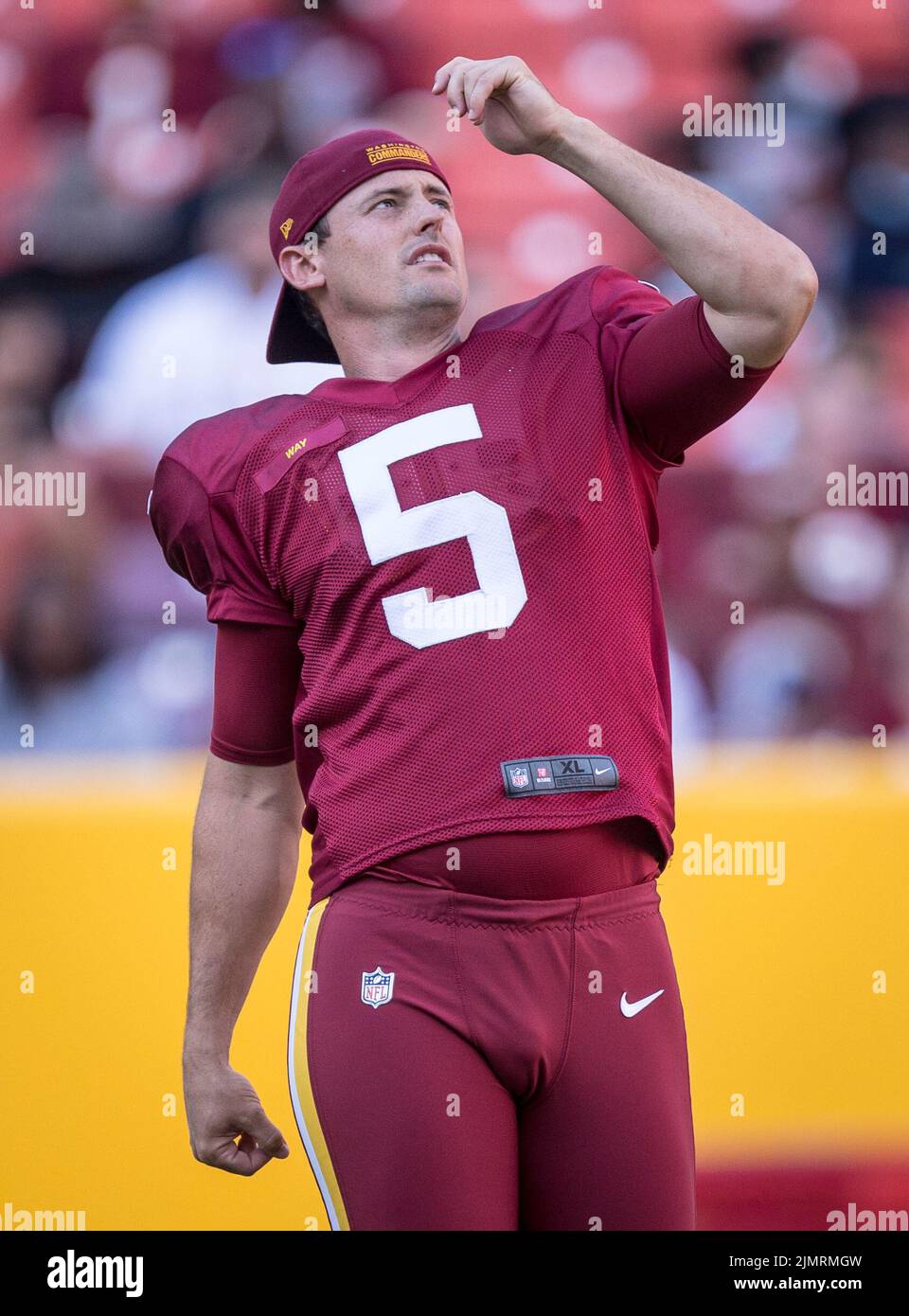 August 6, 2022: Washington Commanders punter Tress Way (5) warming up ...