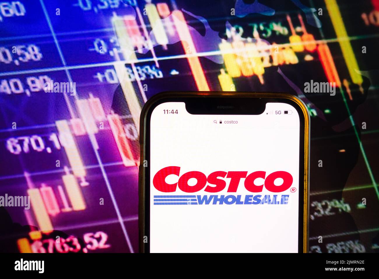 KONSKIE, POLAND - August 07, 2022: Smartphone displaying logo of Costco ...