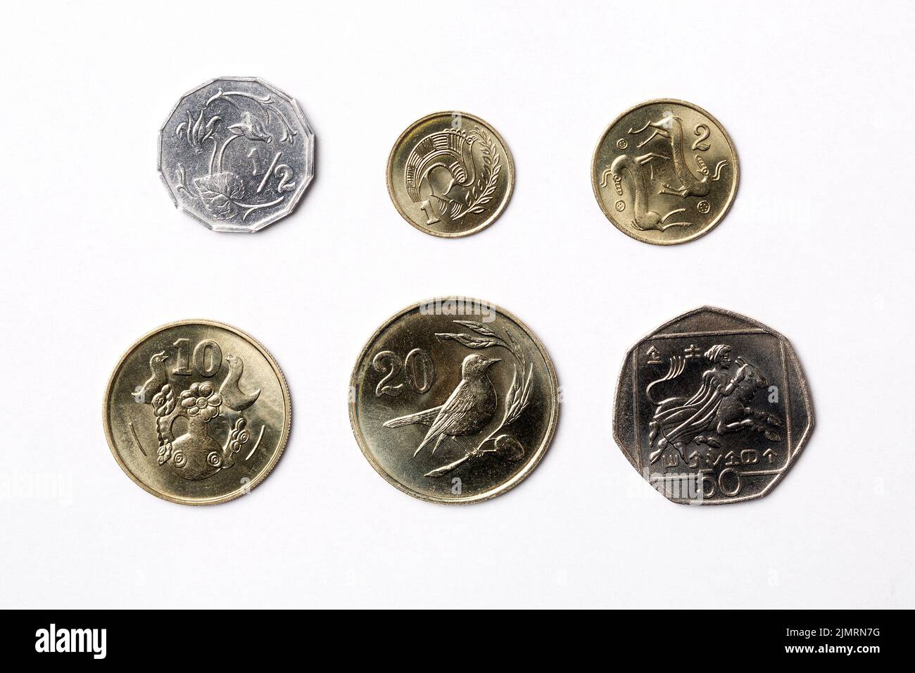 Coins from Cyprus on a white background Stock Photo - Alamy