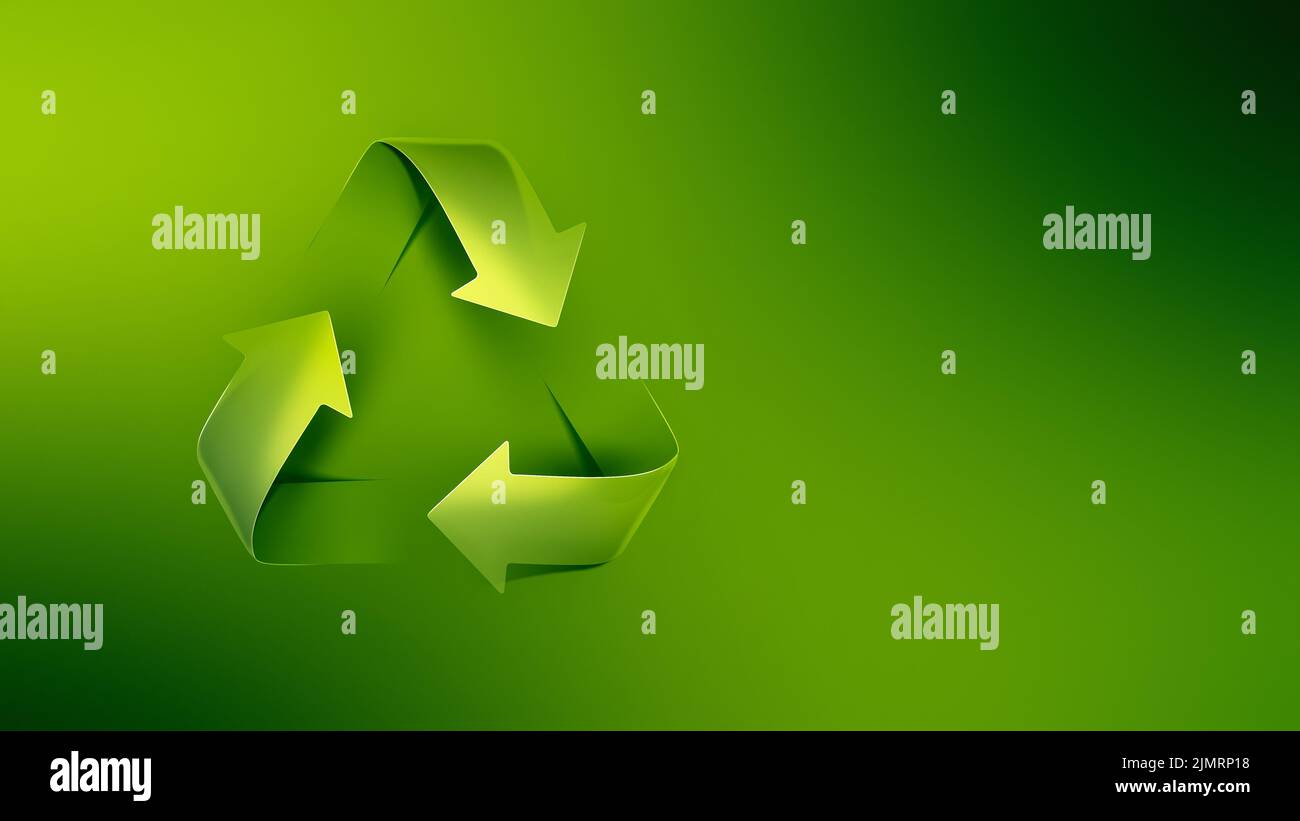 Bright Green Recycling Symbol on Green Stock Photo - Alamy